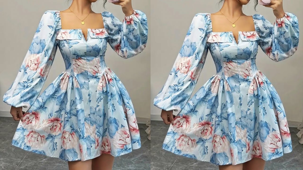 How to Cut and Sew Trendy Side Gathered Dress with Off-Shoulder Sleeve ...