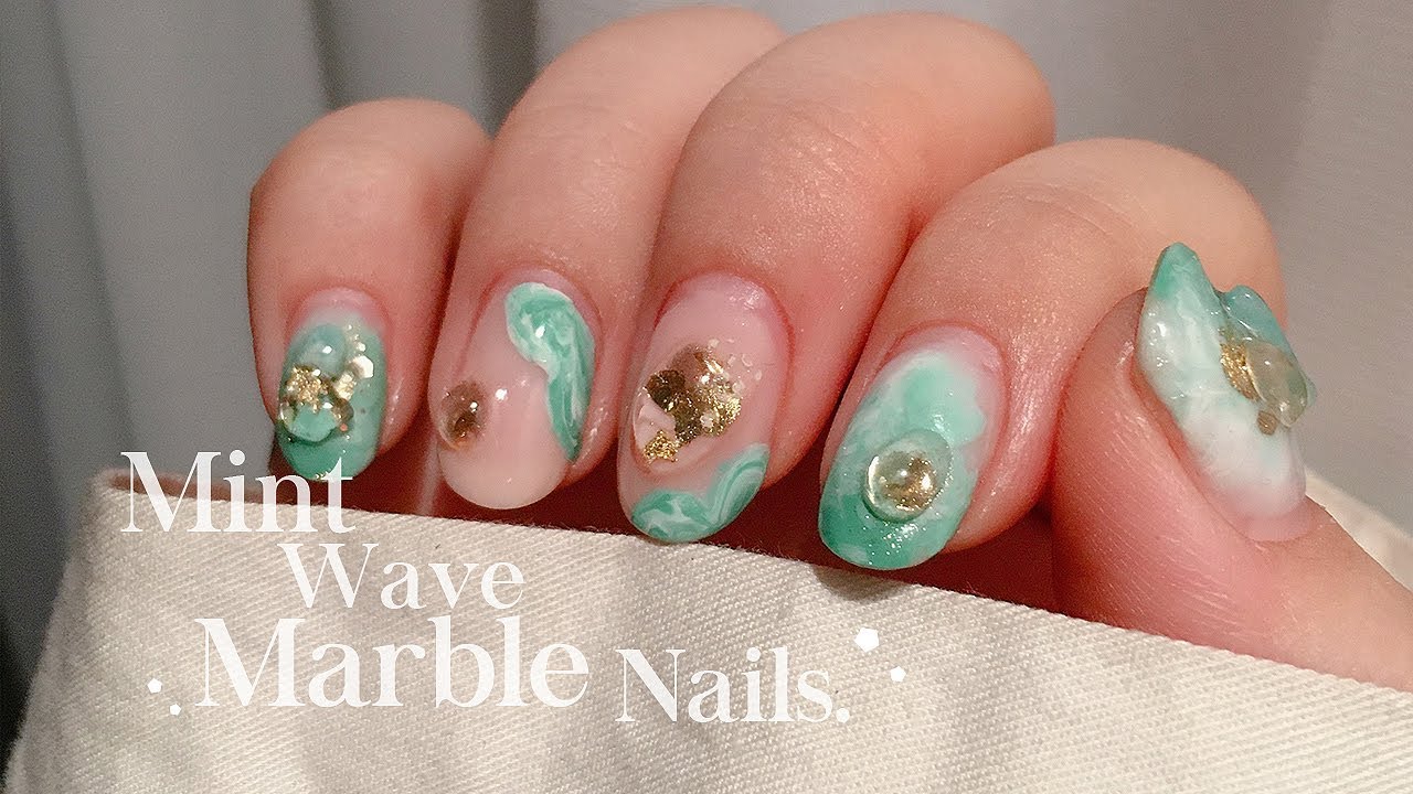 짧은손톱에 어울리는 시원한 민트 마블네일🌿🌊 덩어리네일 여름네일 셀프네일 네일아트 Marble Nails Tutorial