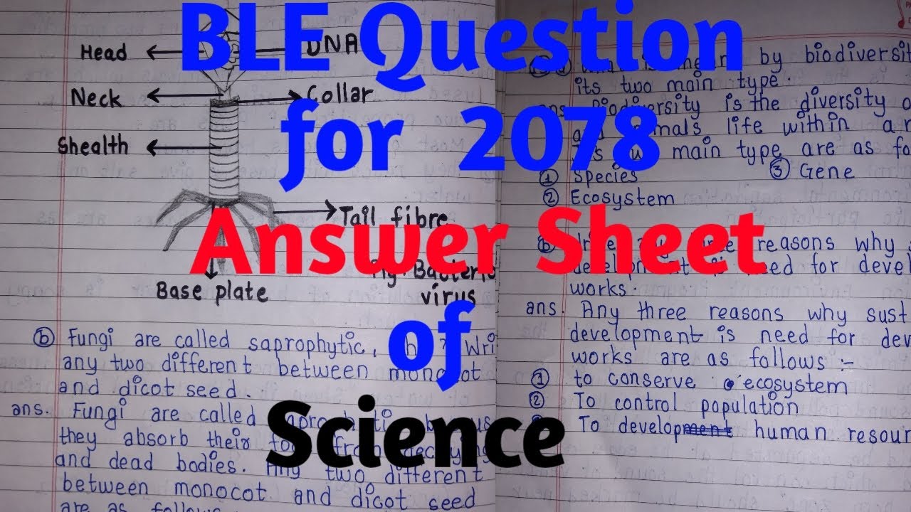 BLE Question of 2078 || Answer sheet of Science || Class - 8 || - YouTube