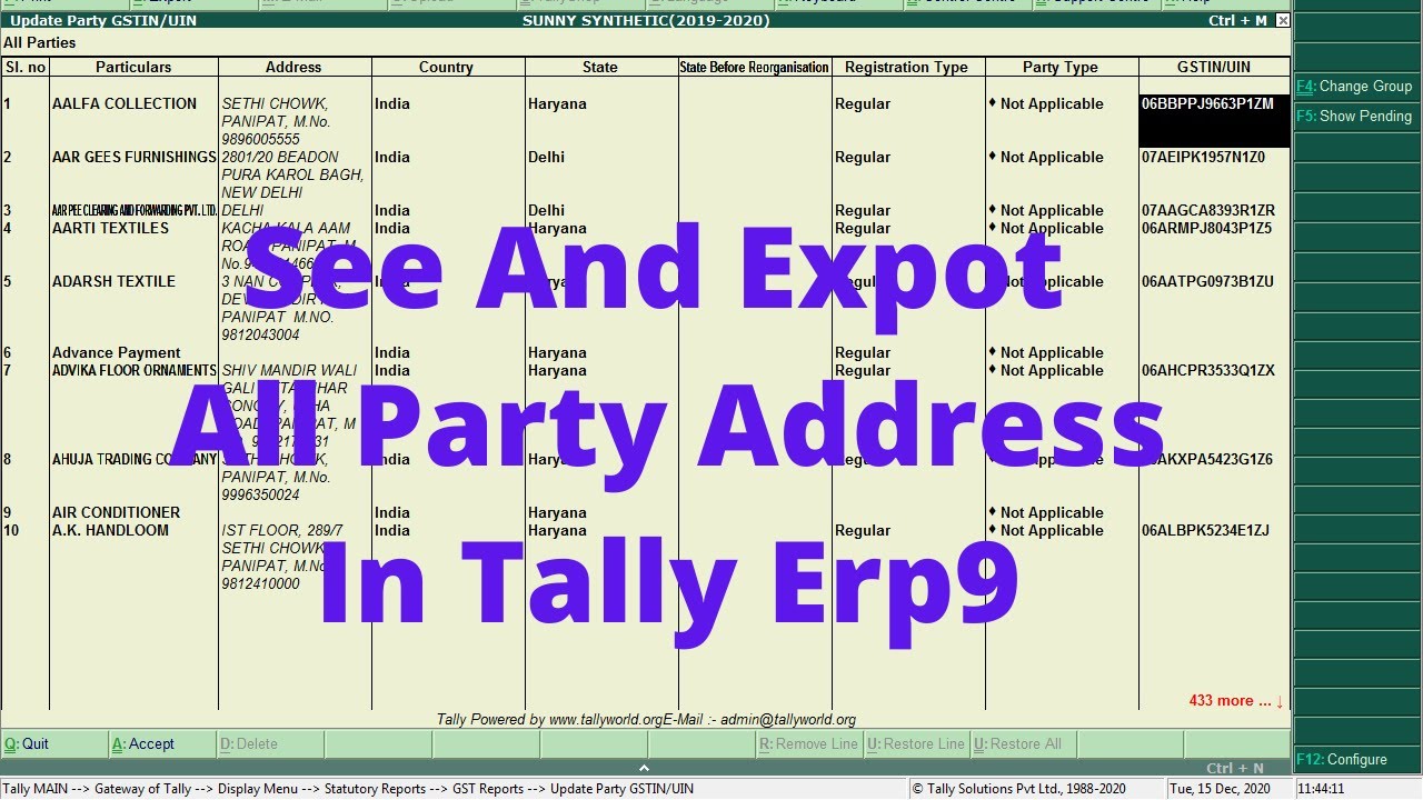 How To See And Export All Party Address In Tally Erp9 Technical Tyagi How To See And Export All Party Address In Tally Erp9 Technical Tyagi