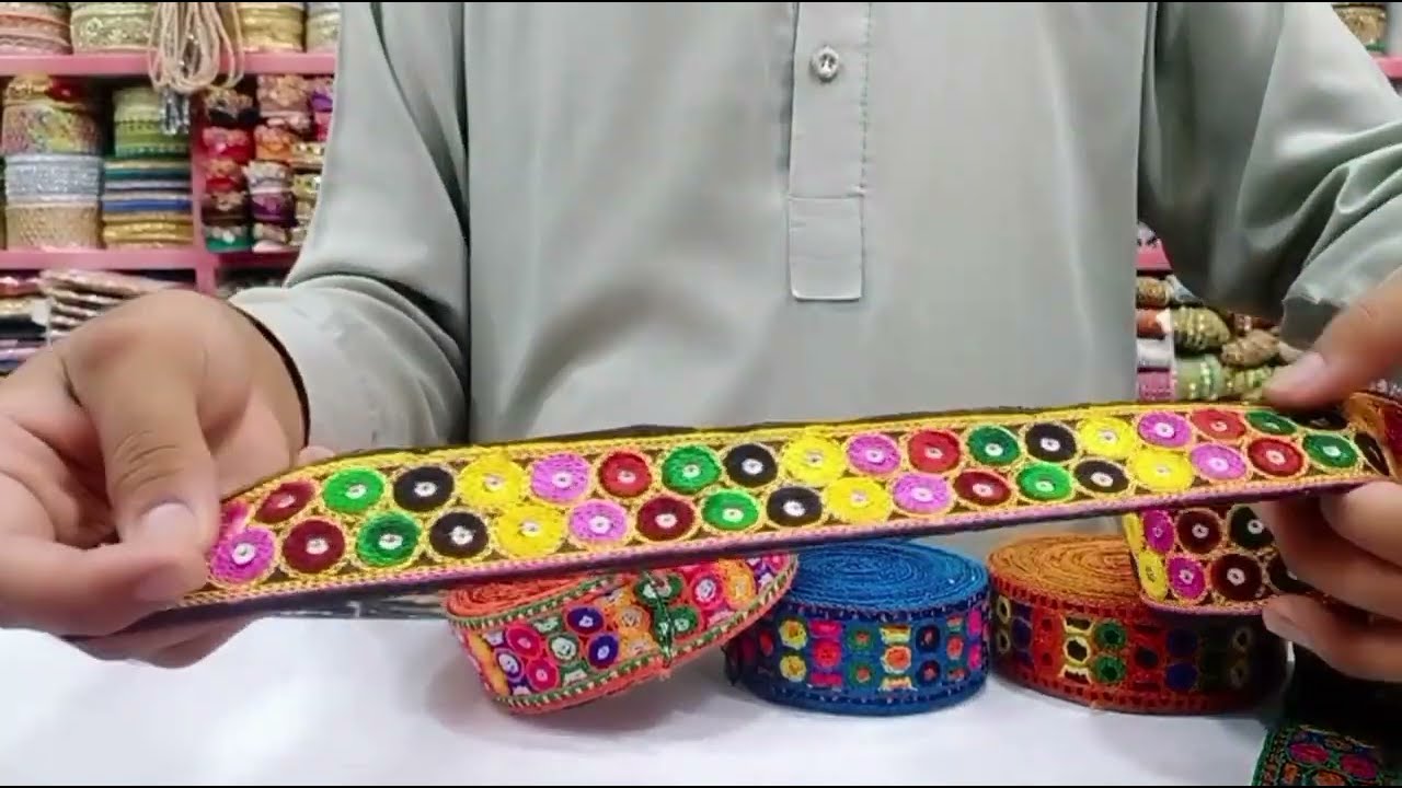 Sindhi hand embroidered simple & mirror work lace - YouTube