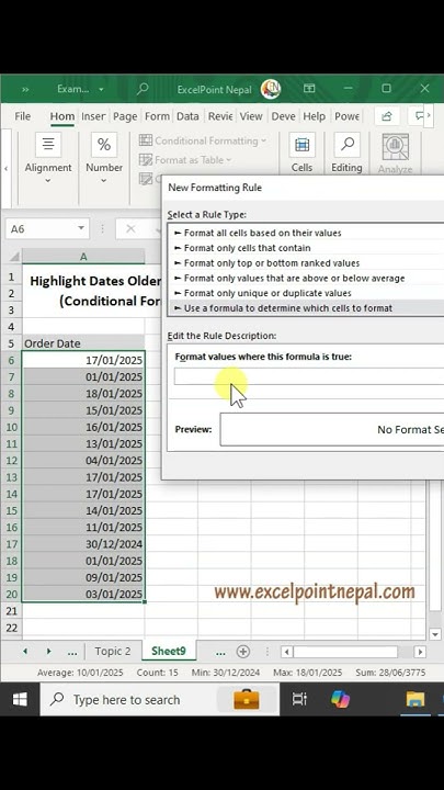 Highlight Dates Older Than Today Conditional Formatting - YouTube