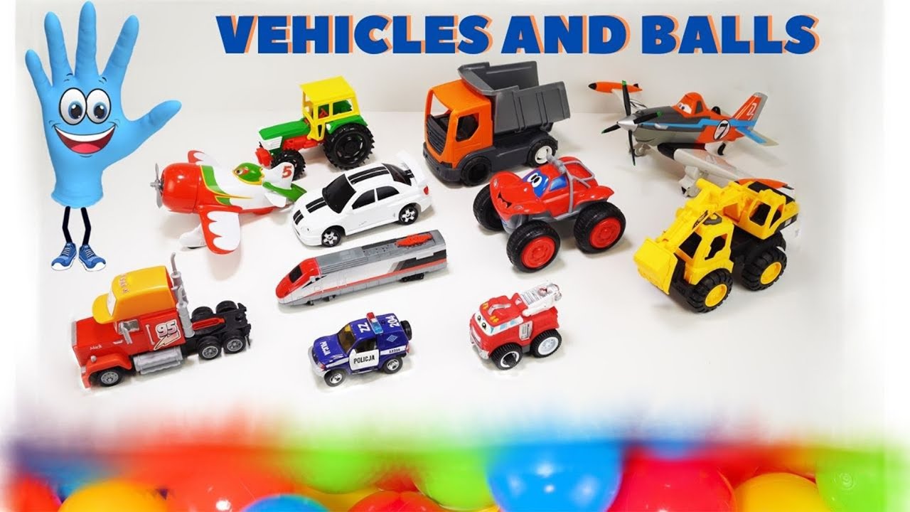 COLOR BALLS and VEHICLES Discovering toys among the balls video for ...