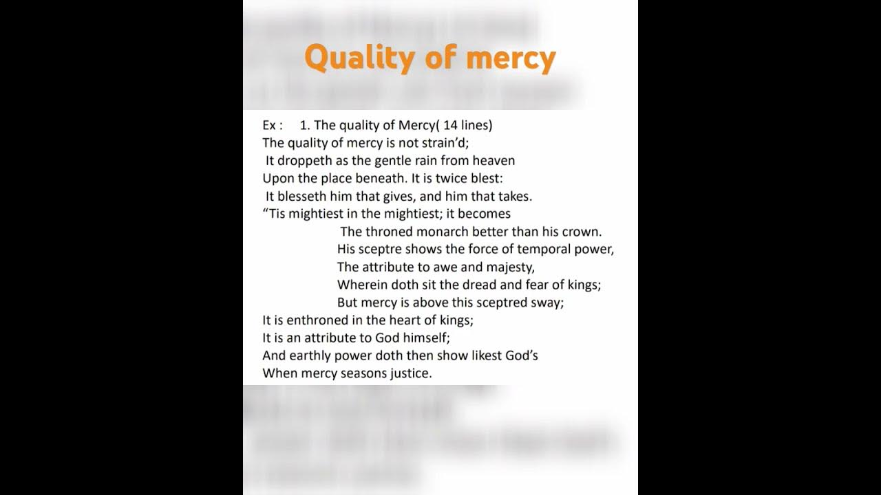 Quality of mercy # memorization poem for SSLC students - YouTube