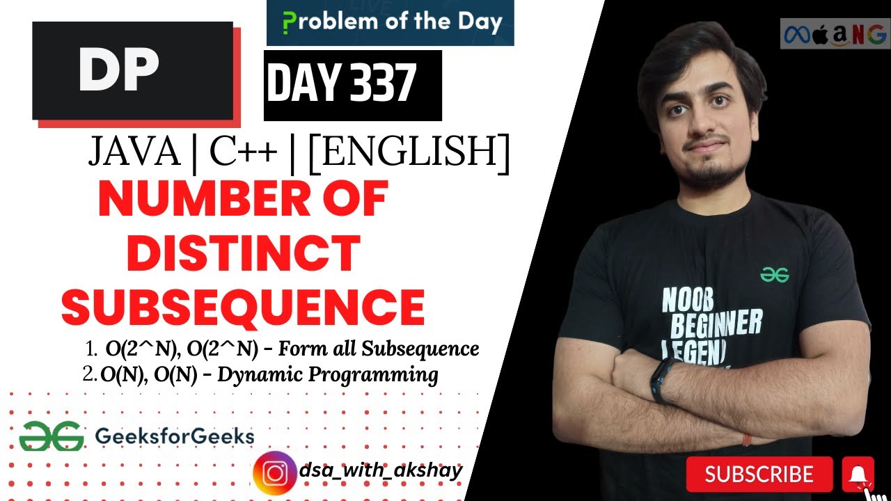 D 337 Number Of Distinct Subsequencedp Gfg Potd Geeksforgeeks Problem Of The Day 02 Oct