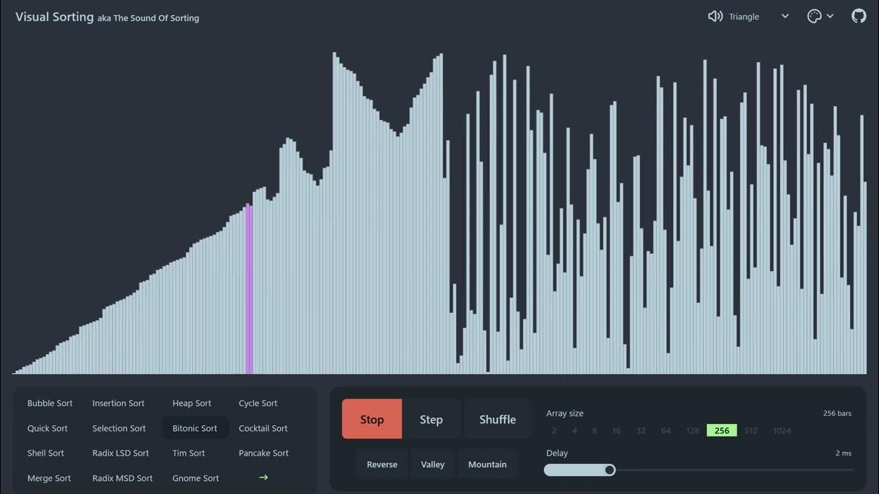 【Bitonic Sort】ソートアルゴリズムを色と効果音でわかりやすく示す「Visual Sorting／The Sound Of Sorting」 - YouTube