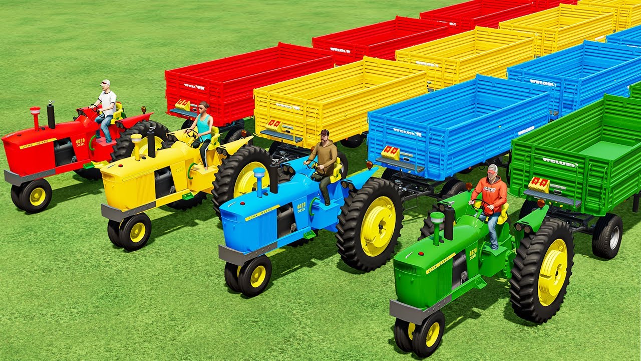 ROAD TRAIN OF COLORS! TRANSPORT 3 WHEEL JD TRACTORS w/ ISUZU TRUCK ...