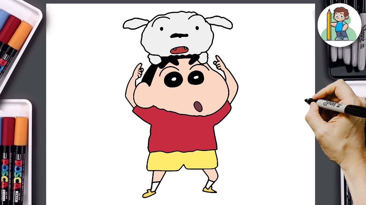 How to Draw Shinchan with Shiro | Step-by-Step Easy Drawing Tutorial ...