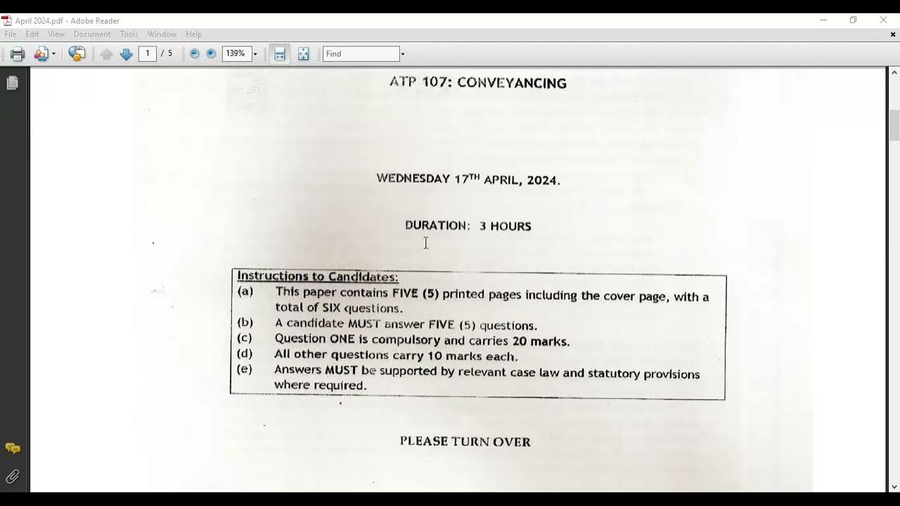 Conveyancing April 2024 Past Paper Part 1 - YouTube
