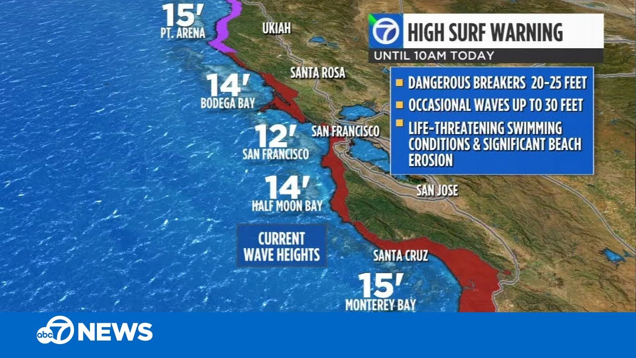 Strong storm hits California region activating High Surf Warning along ...