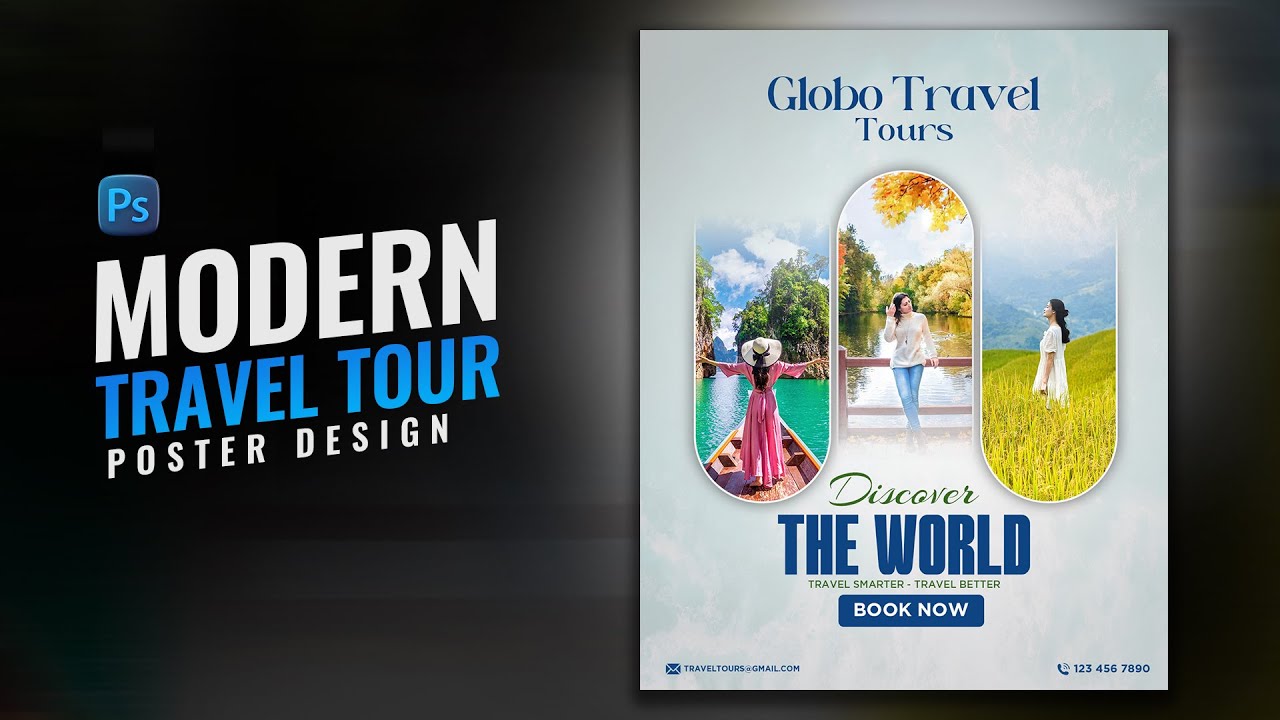 Modern Travel Poster Design in Adobe Photoshop | Photoshop Tutorial ...