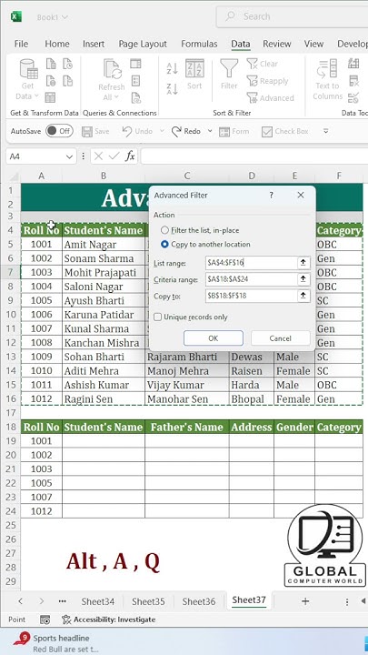 Using Advanced Filter in MS Excel #excel #exceltutorial #excelshorts #exceltricks #viralshort ...