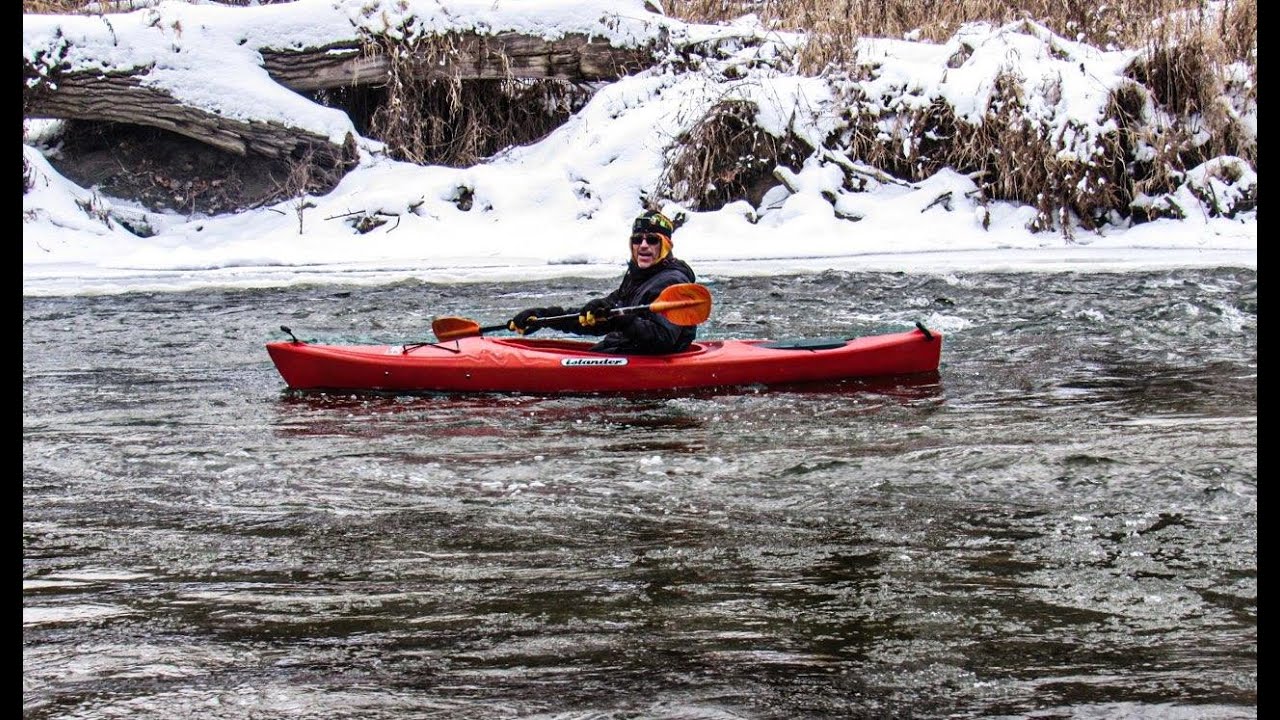 Kayaking the Clinton River during the winter with snow and ice - YouTube