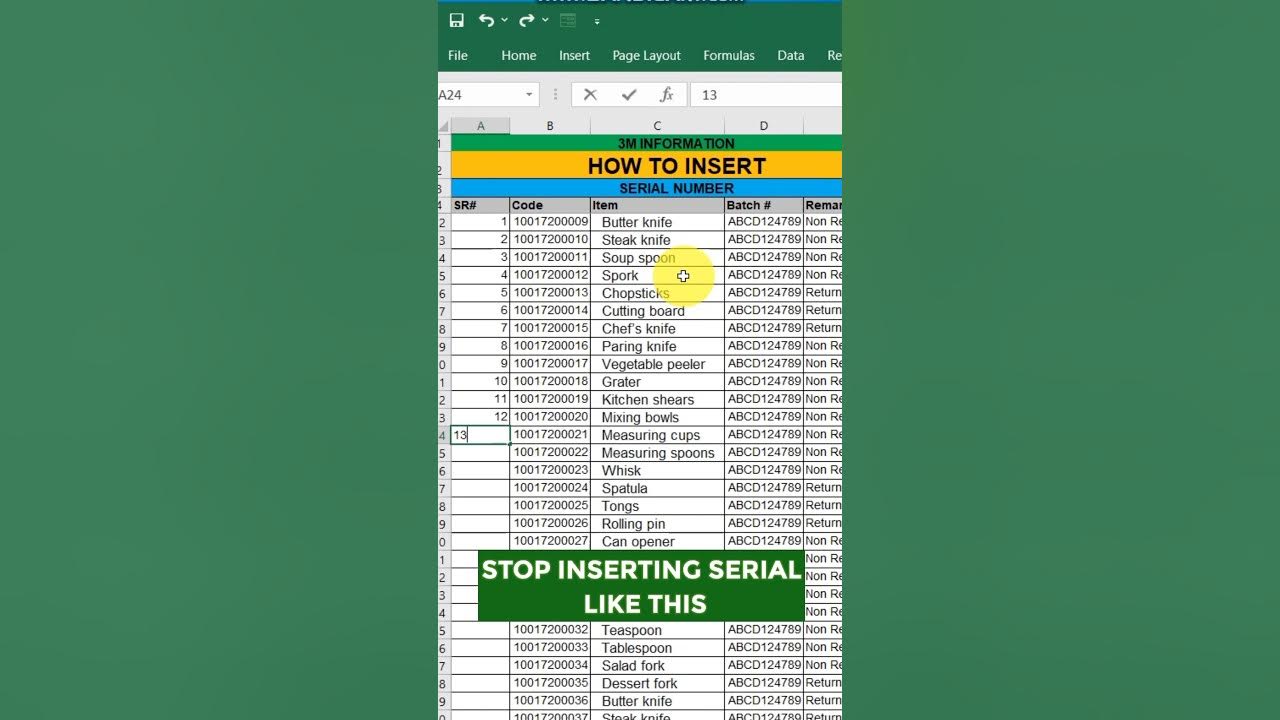 Add Serial Number in Excel with just 4 Keys | Simple Step to add Serial ...