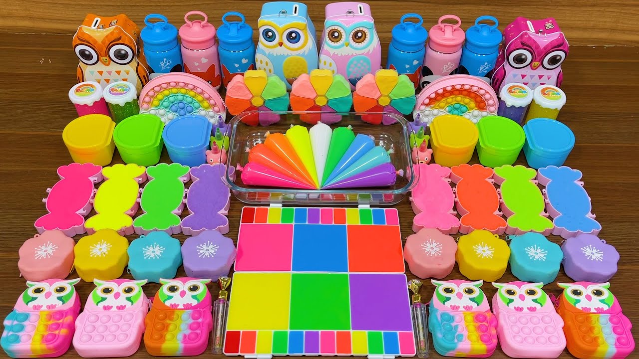RAINBOW OWL !!! Mixing Random into GLOSSY Slime!!! Satisfying Nastya ...