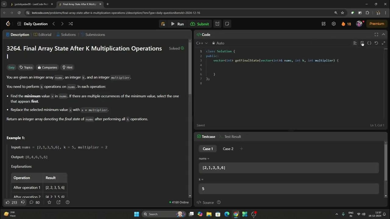 Today's Leetcode Final Array State After K Multiplication operations I - YouTube