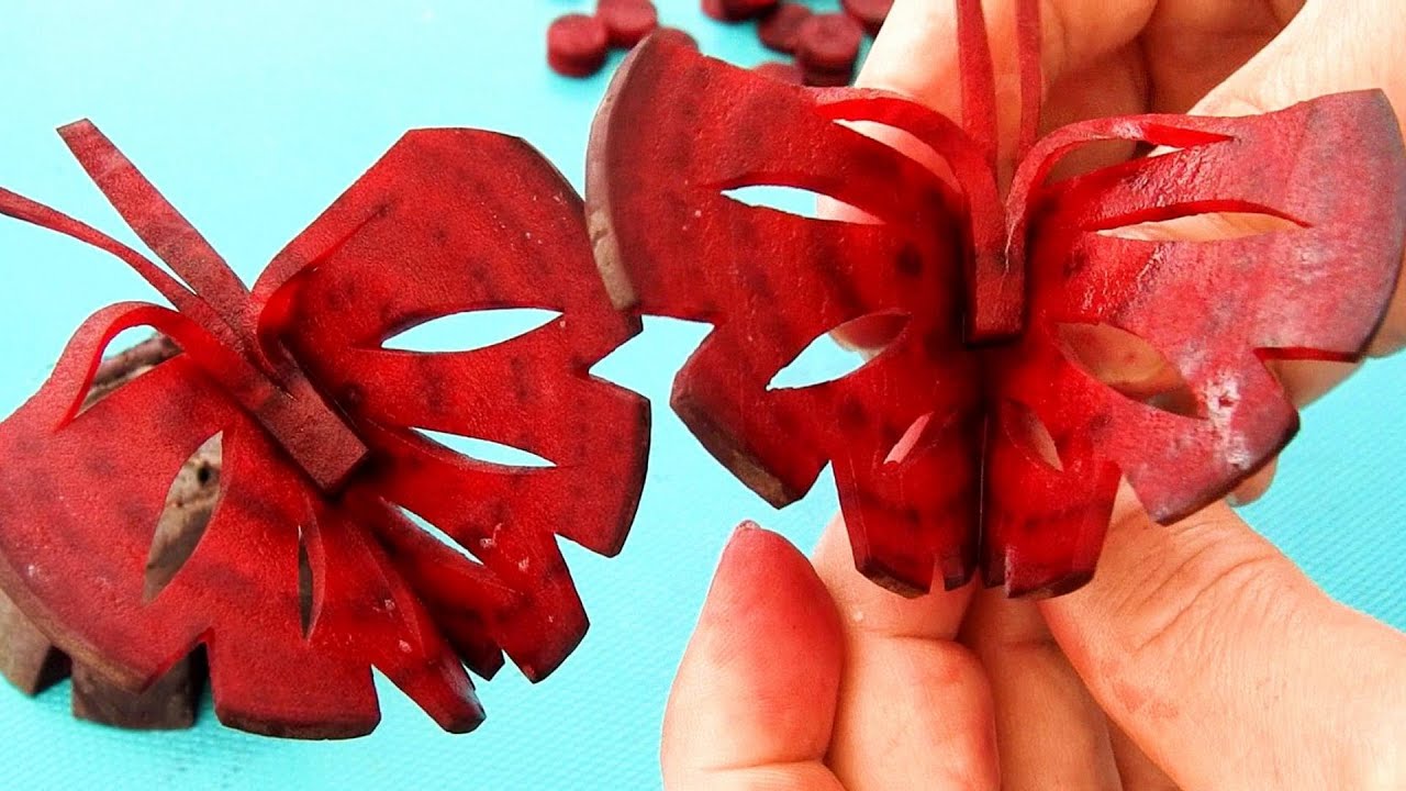 How To Make Beetroot Carving Butterfly Garnish - YouTube