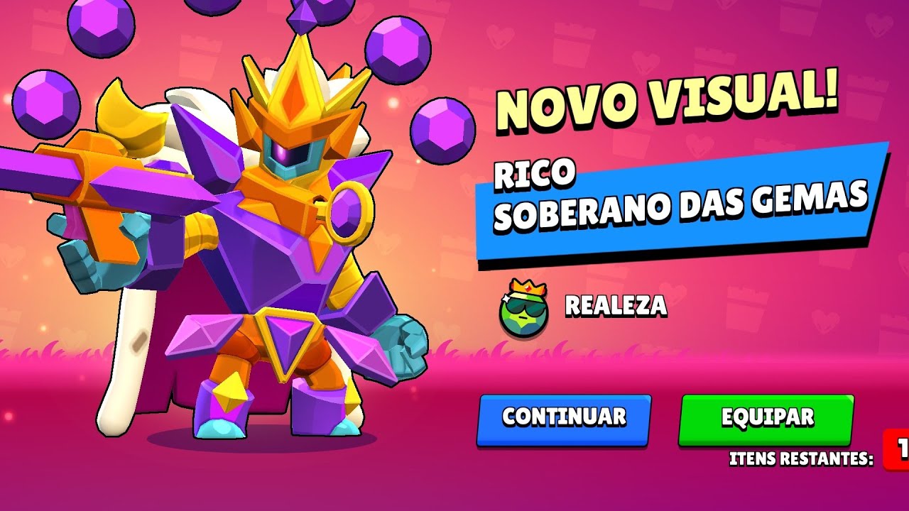 DESBLOQUEI A NOVA SKIN DO RICO (Rico Soberano Das Gemas) No BRAWL STARS ...