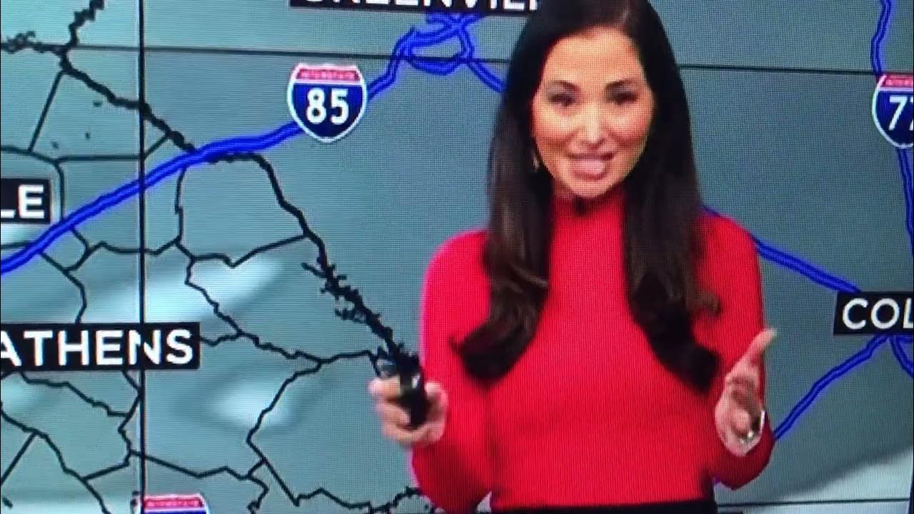 Jennifer Valdez wearing a TIGHT, Red top + Black, boots, while she warns of storms. {1/11/24 ...