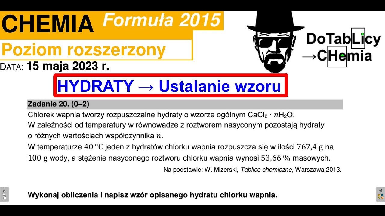 Chlorek wapnia tworzy rozpuszczalne hydraty o wzorze ogólnym CaCl2∙nH2O ...