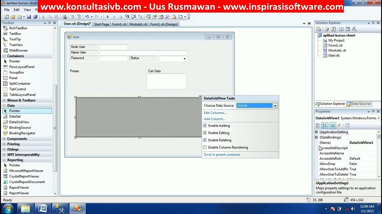 tutorial vb net sql server bab 4 desain form user - YouTube