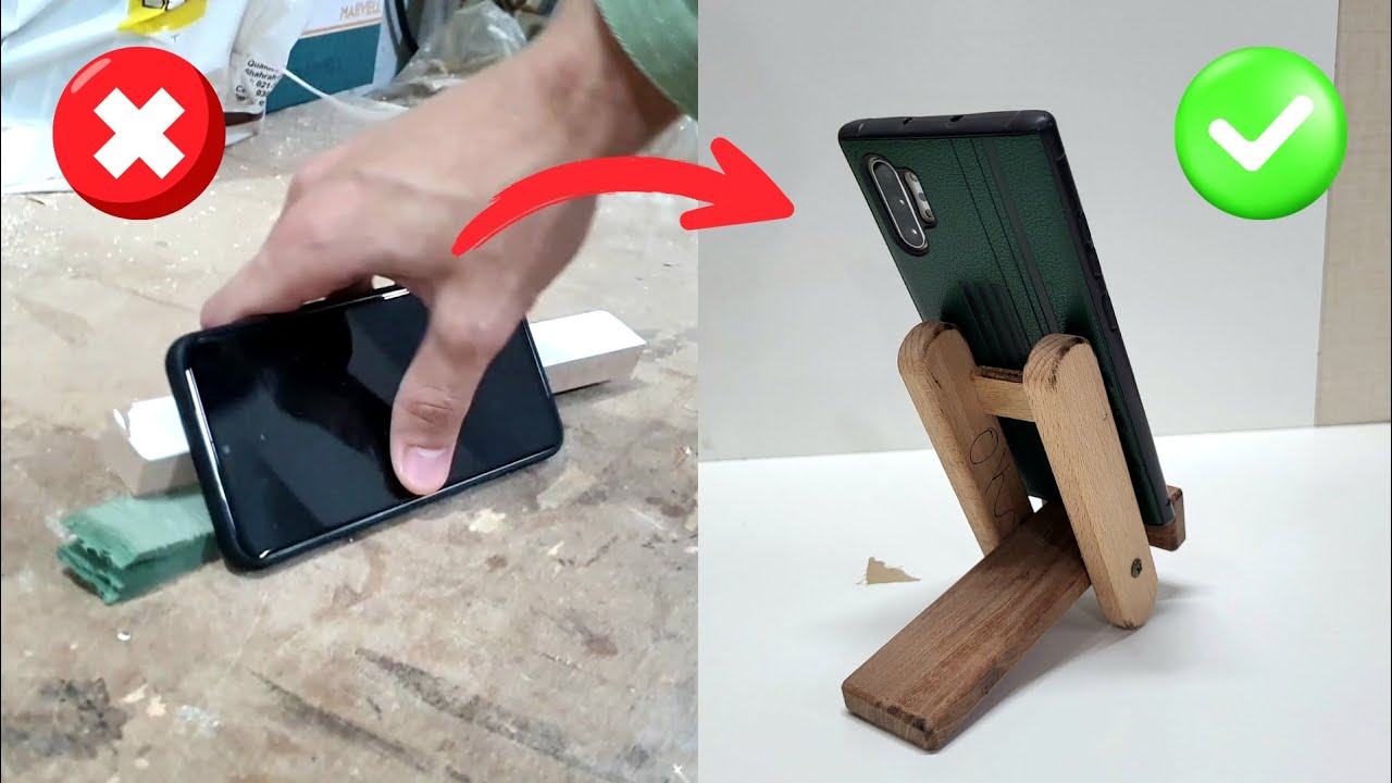 how to make mobile stand with wood | Diy folding phone stand ideas ...