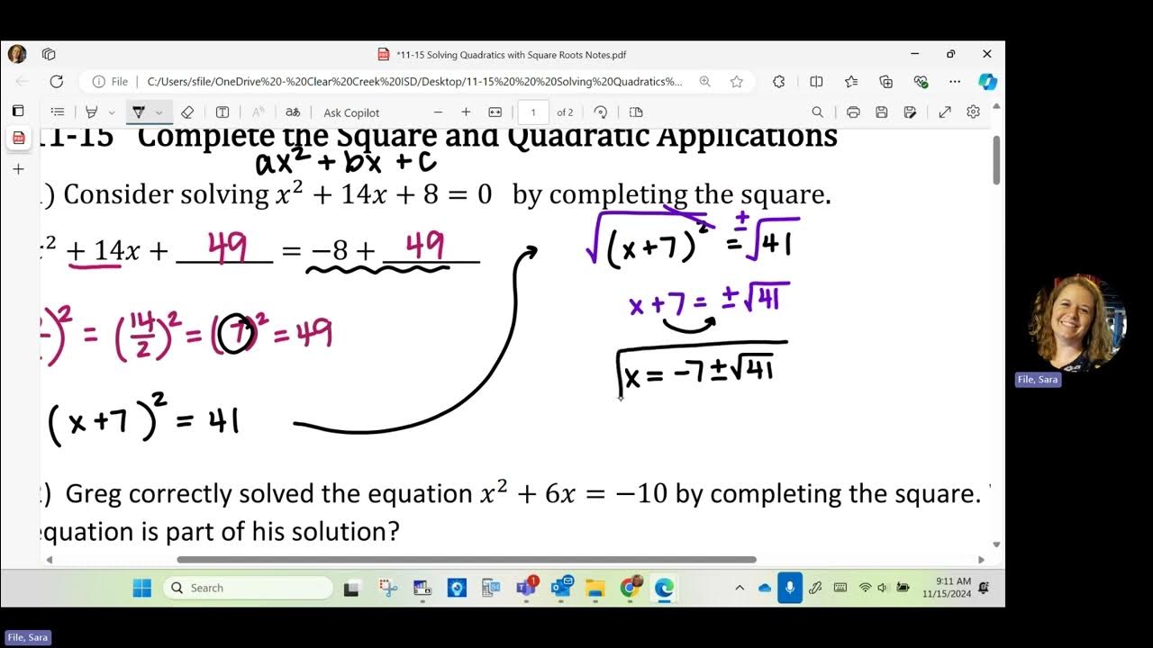 11-15 quadratic applications notes - YouTube