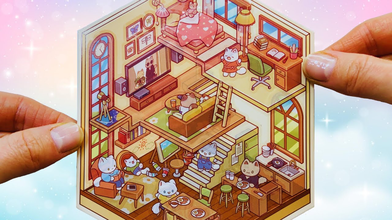 [ASMR] Creating a country three-story house for cats with scene ...