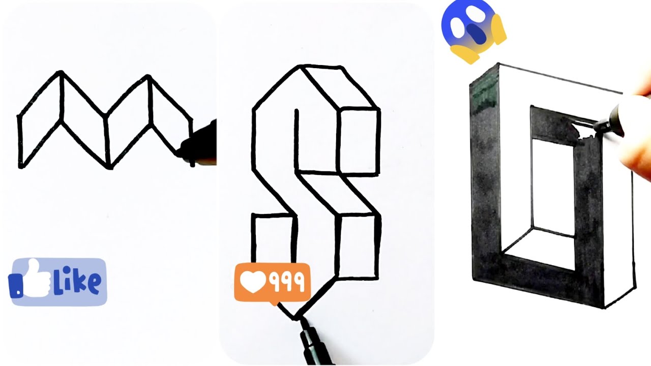 How to draw realistic 3d drawings || very easy 3d drawing video ...