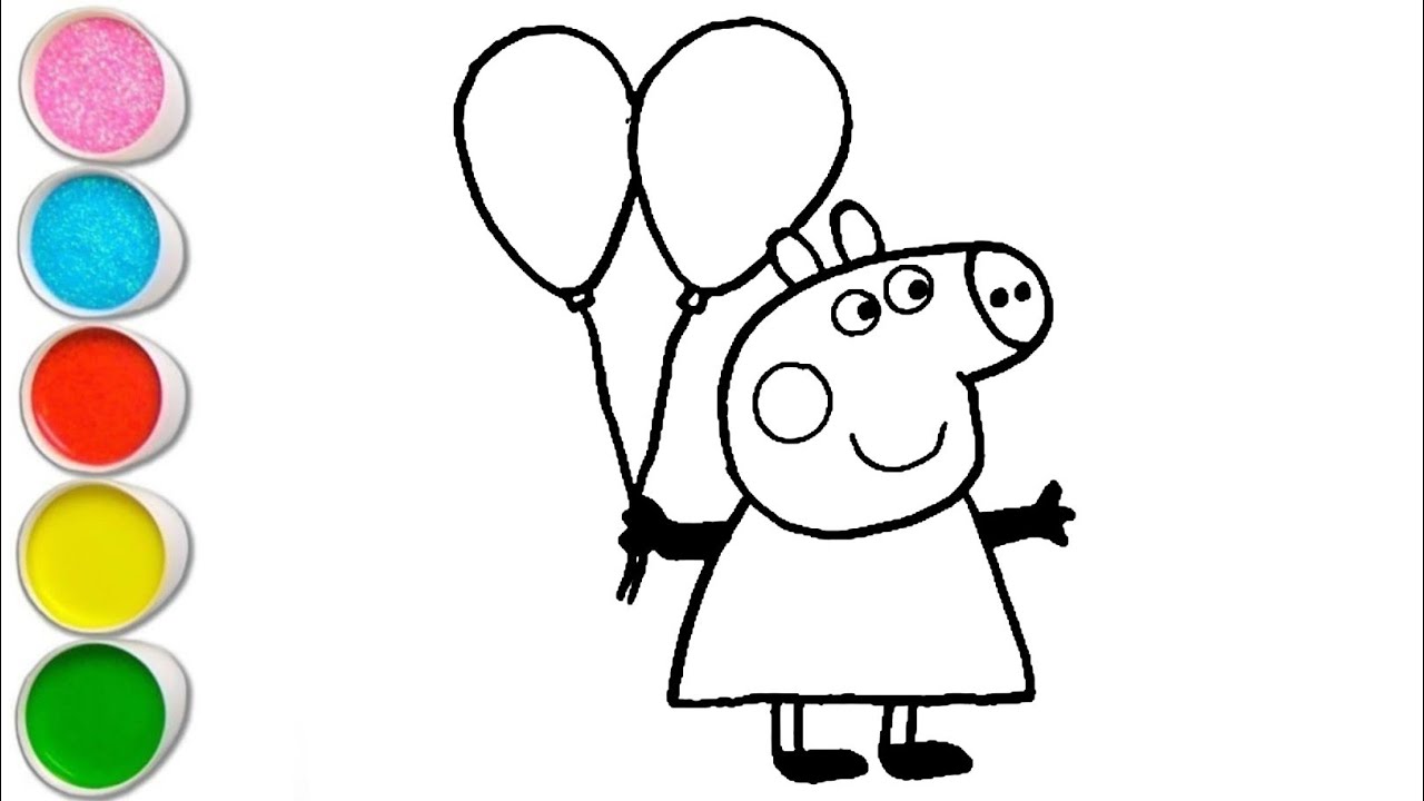 Cute Pippa Pig With Balloons Drawing, Painting and Coloring For Kids ...