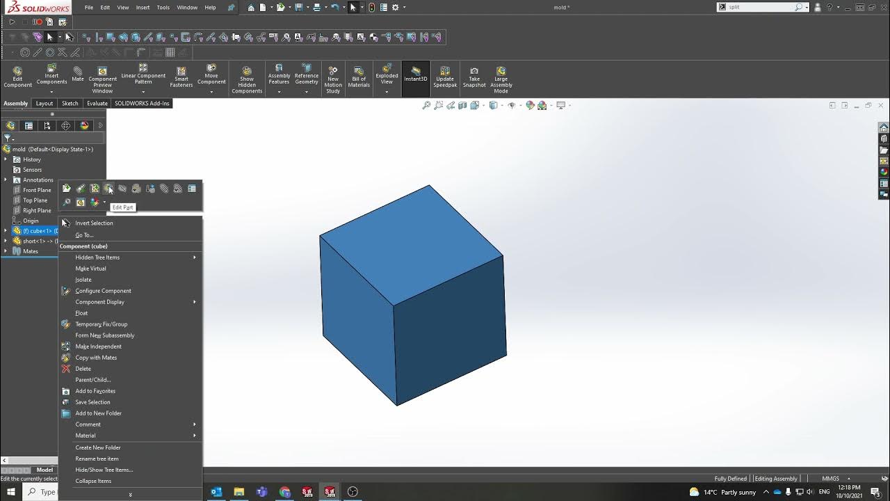Creating a Cavity (Boolean subtract cut) | Solidworks Tutorial - YouTube