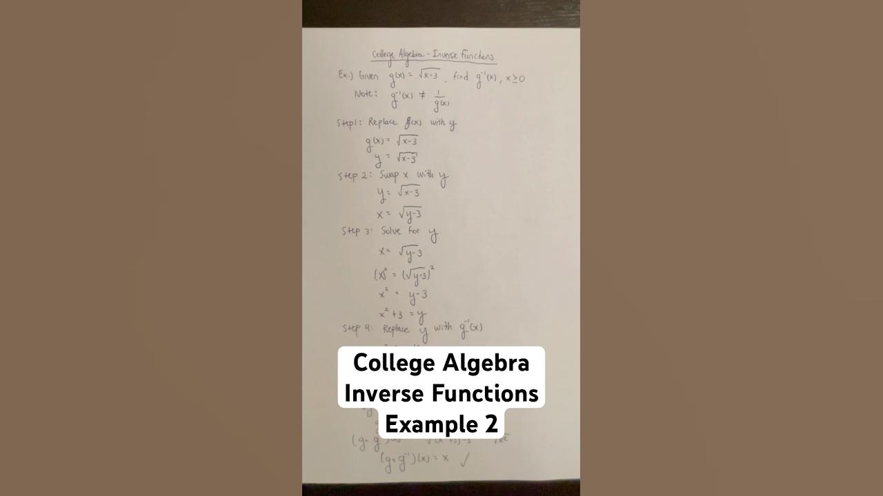 College Algebra - Inverse Functions Example 2 #collegealgebra #inversefunctions #clep #math # ...