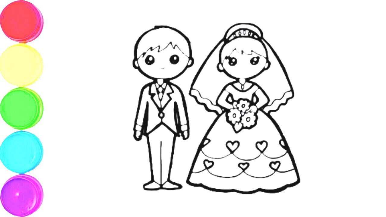 Cute Bride Groom Drawing, Painting & Coloring For Kids and Toddlers ...