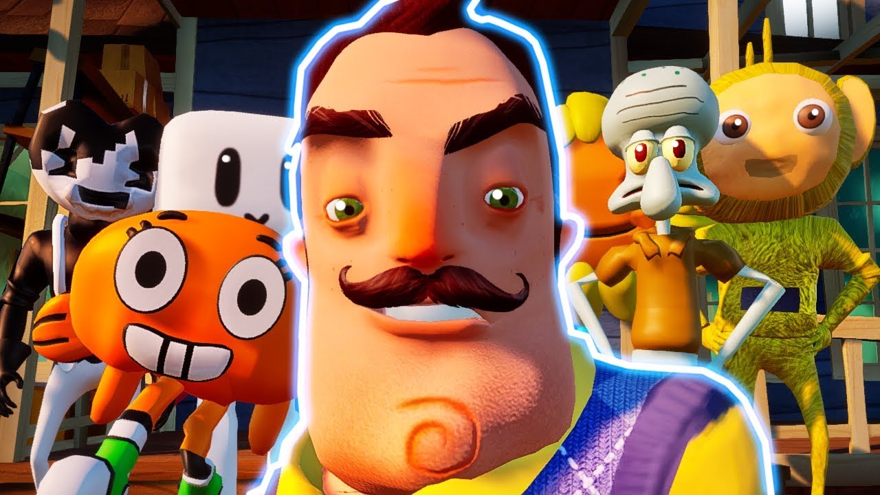 My New Neighbors are from Hello Neighbor,Bendy,Spongebob,Plants vs ...