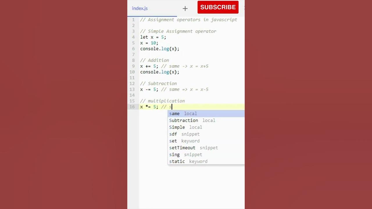 Assignment Operators In Javascript Programmerd Shorts Youtube 