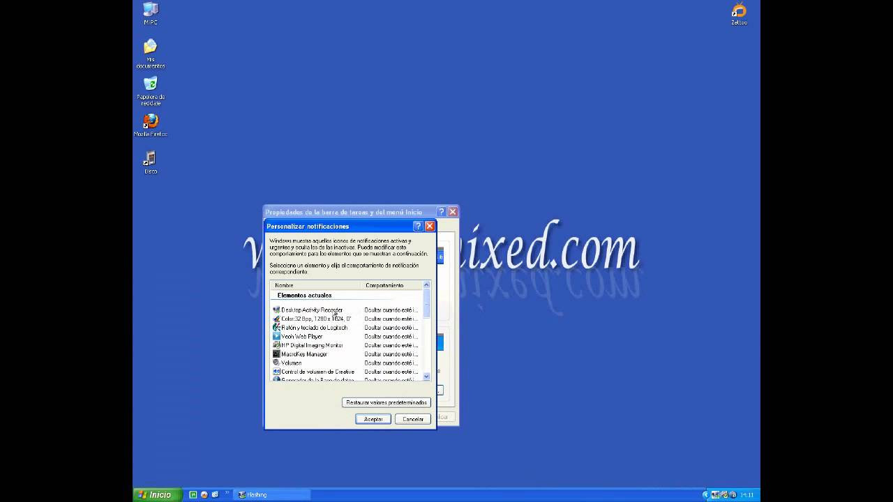 Opciones del área de notificación de Windows XP - YouTube