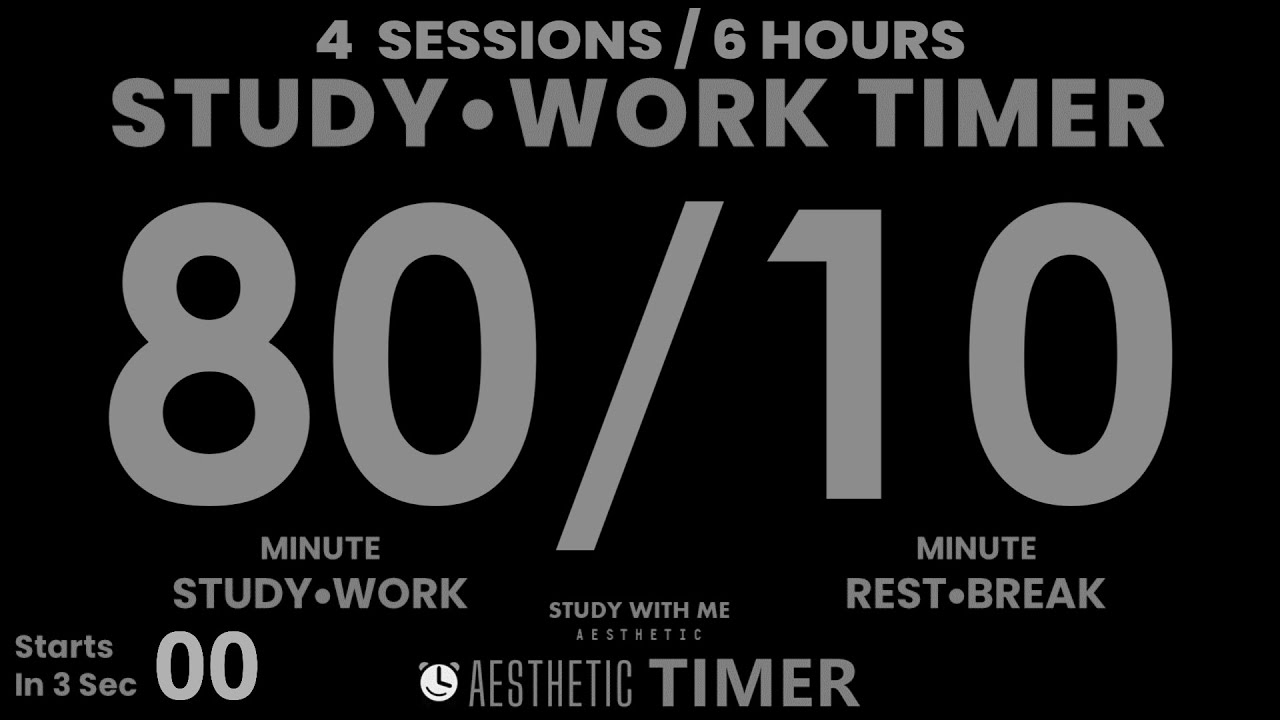 DARK Mode, Pomodoro 80/10 Study Timer, No Music, Minimalist Design, 4 ...