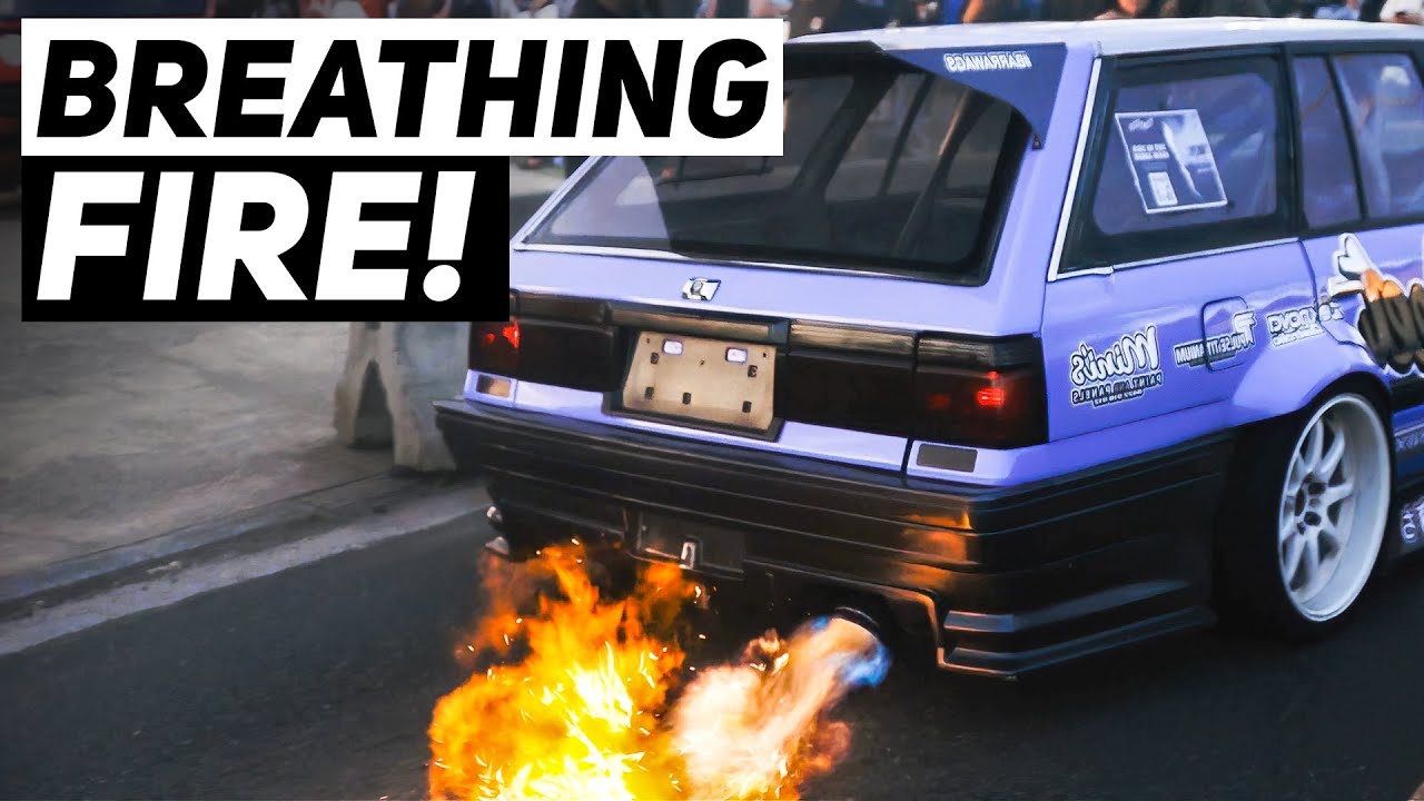 Pro Drift Car SHOOTING FLAMES At Friday Night Drifts! Broke Barra Wagz ...