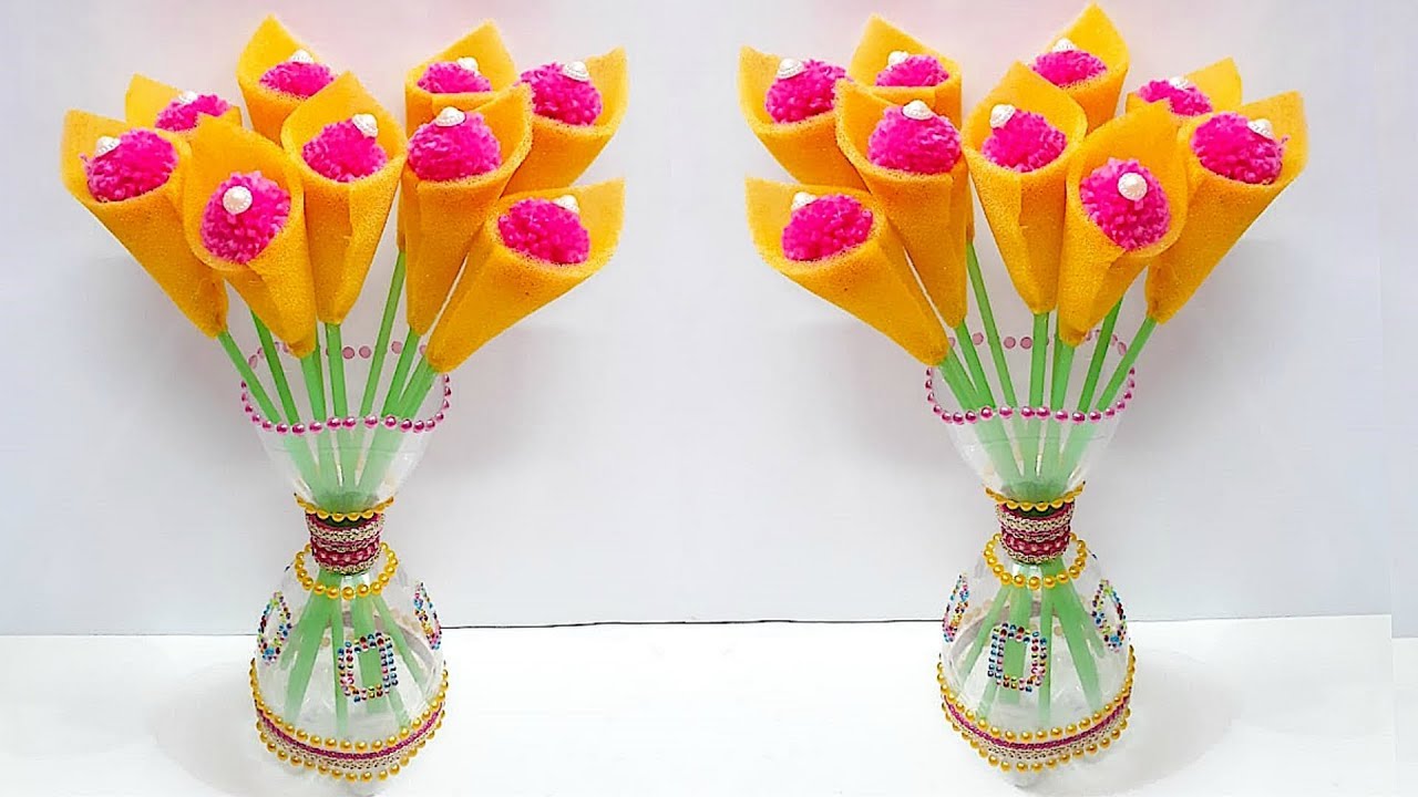 DIY -Guldasta/Flower vase made with plastic bottle & Sponge foam sheet ...