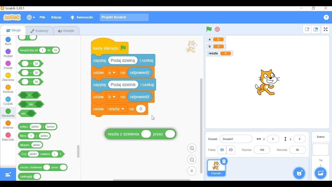Scratch3 cw6 Tworzymy program obliczający resztę z dzielenia - YouTube