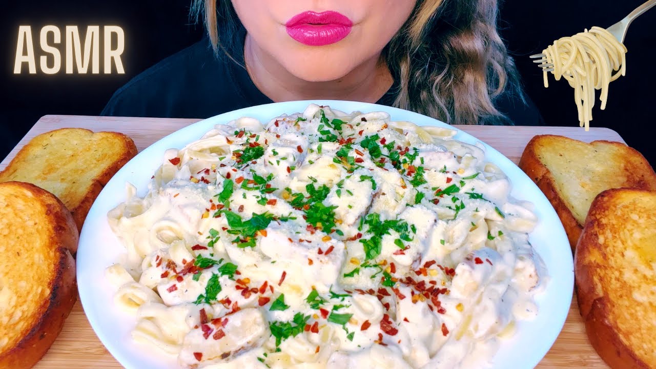 ASMR CREAMY CHICKEN FETTUCCINE ALFREDO MUKBANG (NO TALKING) EATING ...