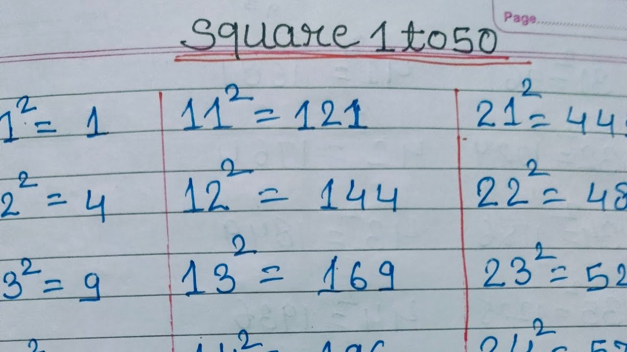 Square 1 to 50//Learn 1 to 50 square root //square 1to 50#square 1 to ...