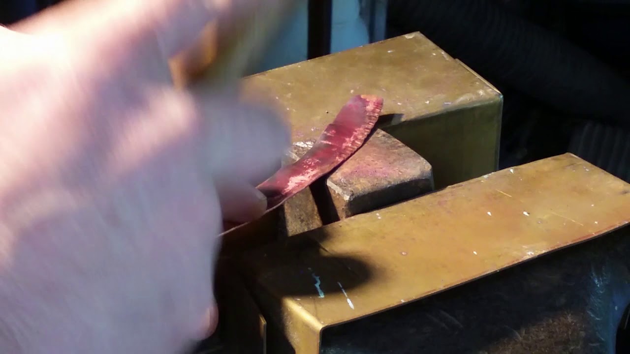 simple foldformed copper bracelet with red heat patina - YouTube