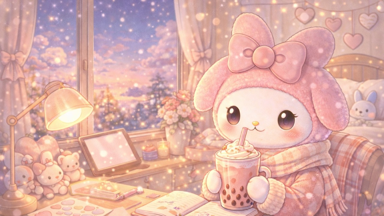 My Melody Cozy Study LoFi 🎀 Pink Boba & Soft Kawaii Beats for Relaxing ...