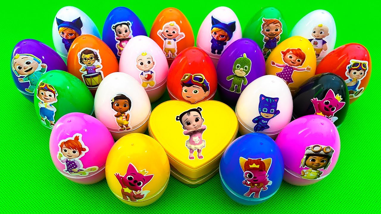 Looking Cocomelon, Pinkfong In Rainbow Eggs. Mixing Slime Colorful ...