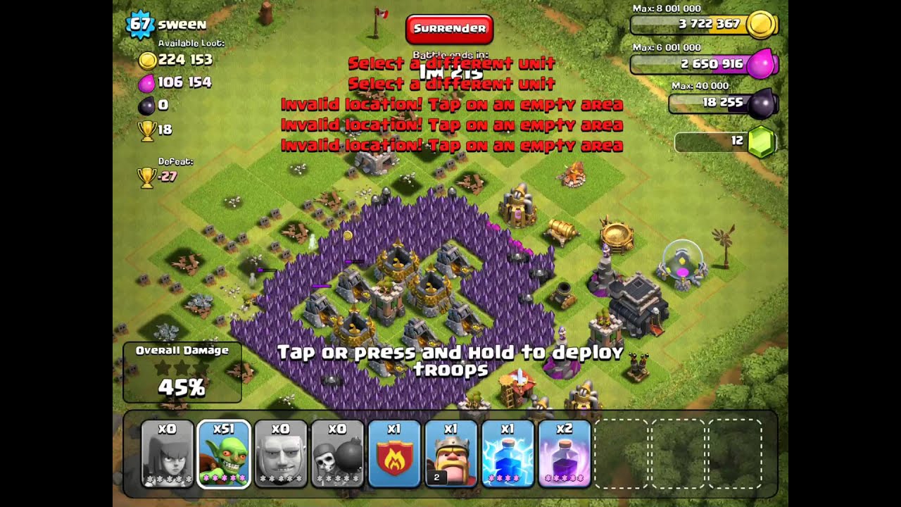 CoC King Loot Raid Dark Purple Wall Protection (PLAYER: SWEEN) - YouTube
