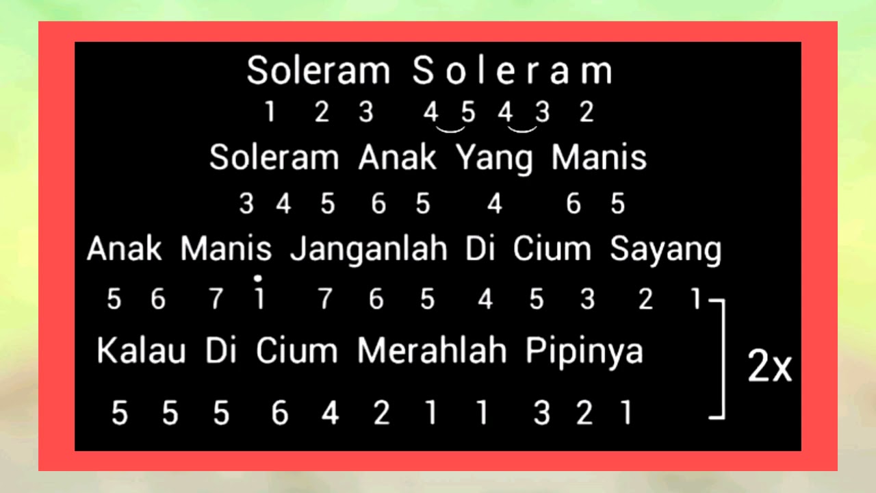 Not Angka Recorder Lagu Daerah Riau "SOLERAM" - YouTube