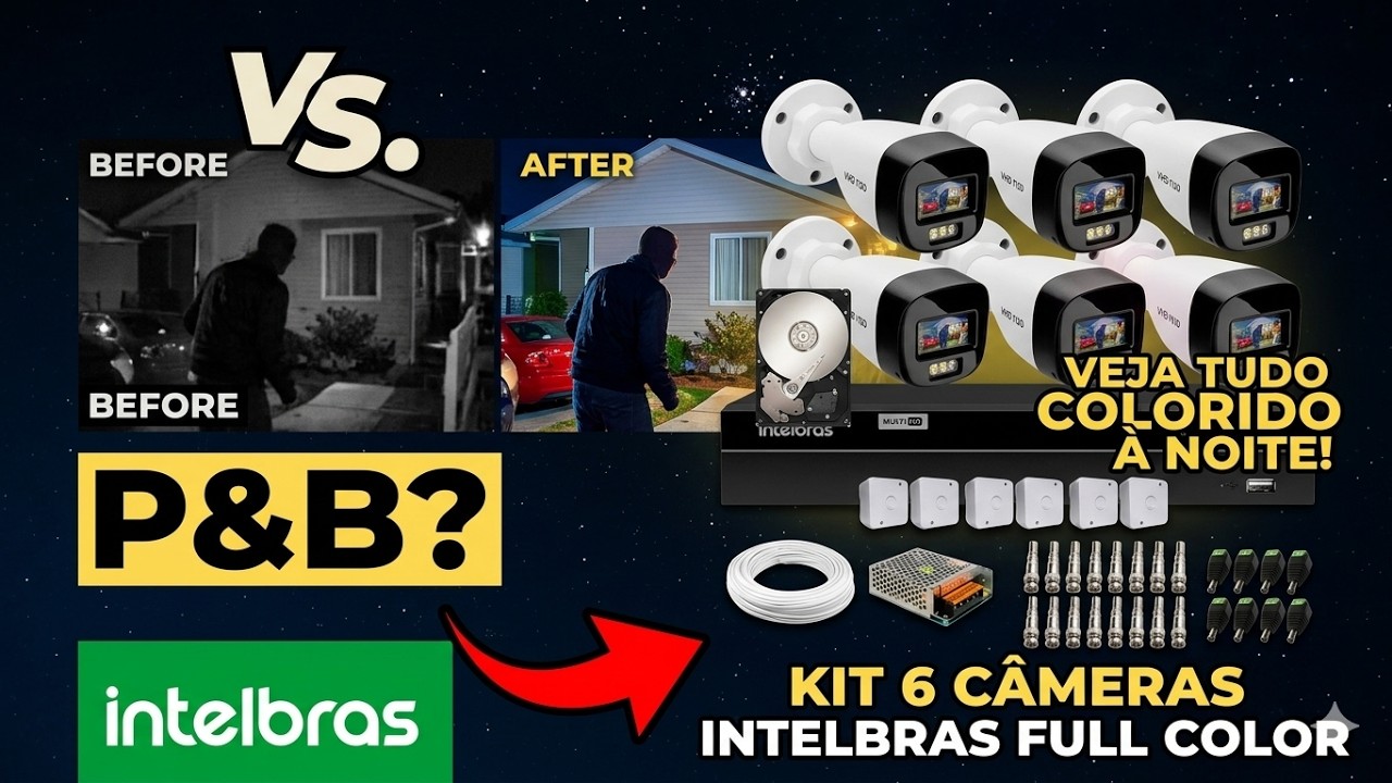 Kit 6 câmeras Full Color Intelbras Visão noturna colorida - YouTube