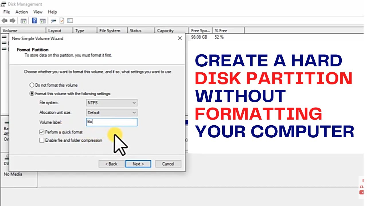 How to Create Disk Partition without formatting Your PC - YouTube