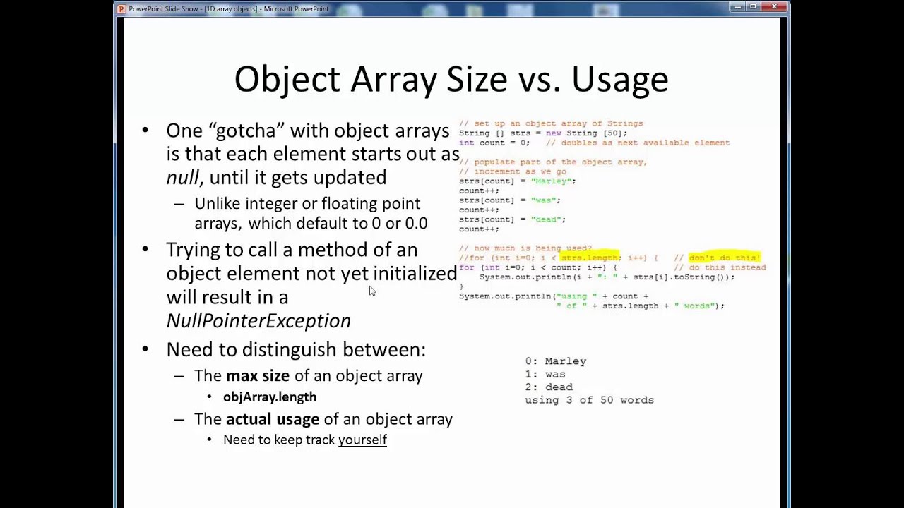 1d Array Objects - Youtube